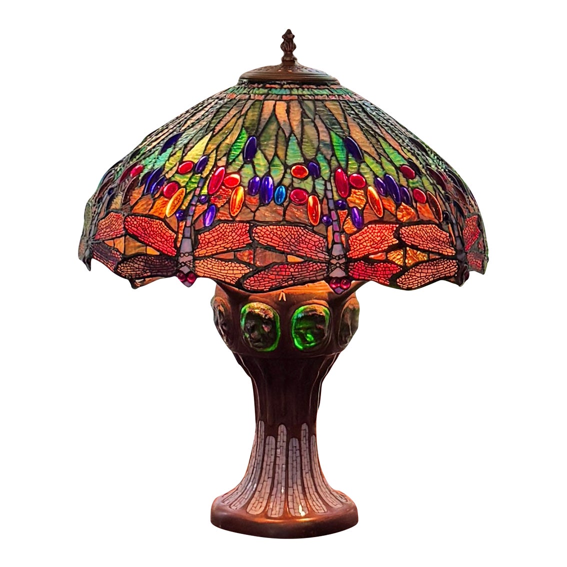 Vintage Tiffany Style Drophead Dragonfly Lamp With Bronze Turtleback ...