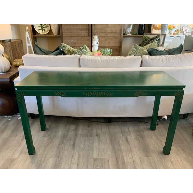 1970s Vintage Green Console Table W/Gold Accents | Chairish