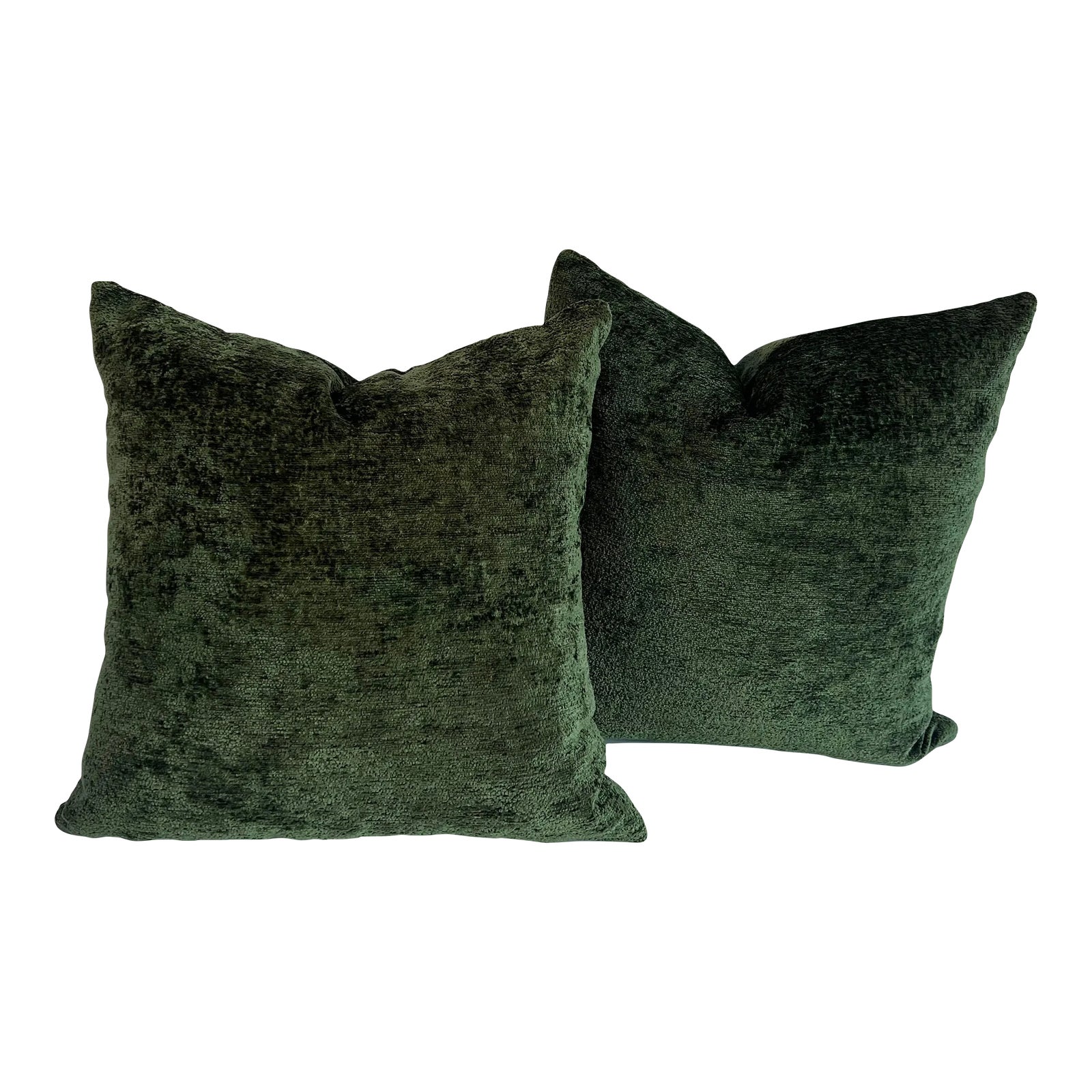 Early 21st Century Green Chenille Pillows- a Pair | Chairish