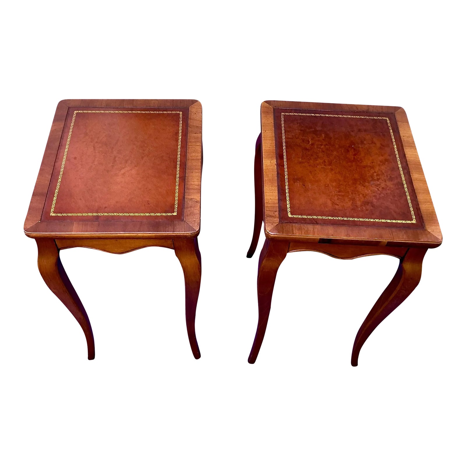 1970s Pair of Leather Embossed Cigar or Side Tables | Chairish