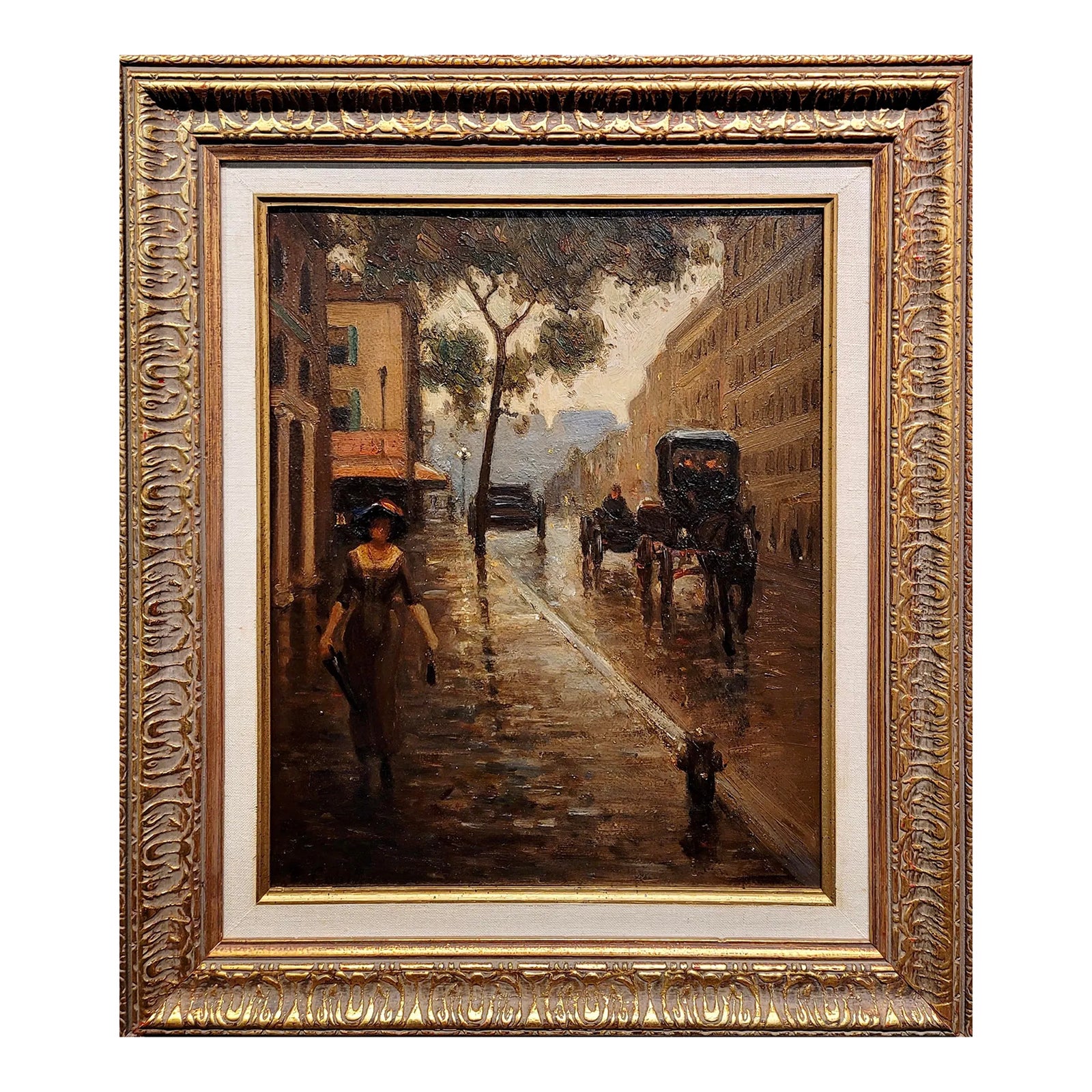 Frank Coburn -1890s New York Early Evening Busy Street Scene-Oil ...