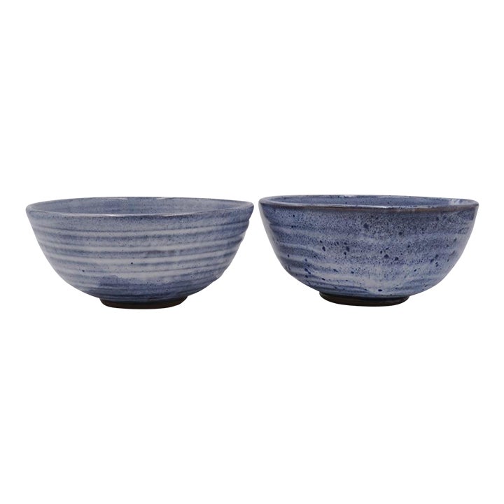 1985 Harding Black Denim Blue Pottery Bowls - a Pair | Chairish
