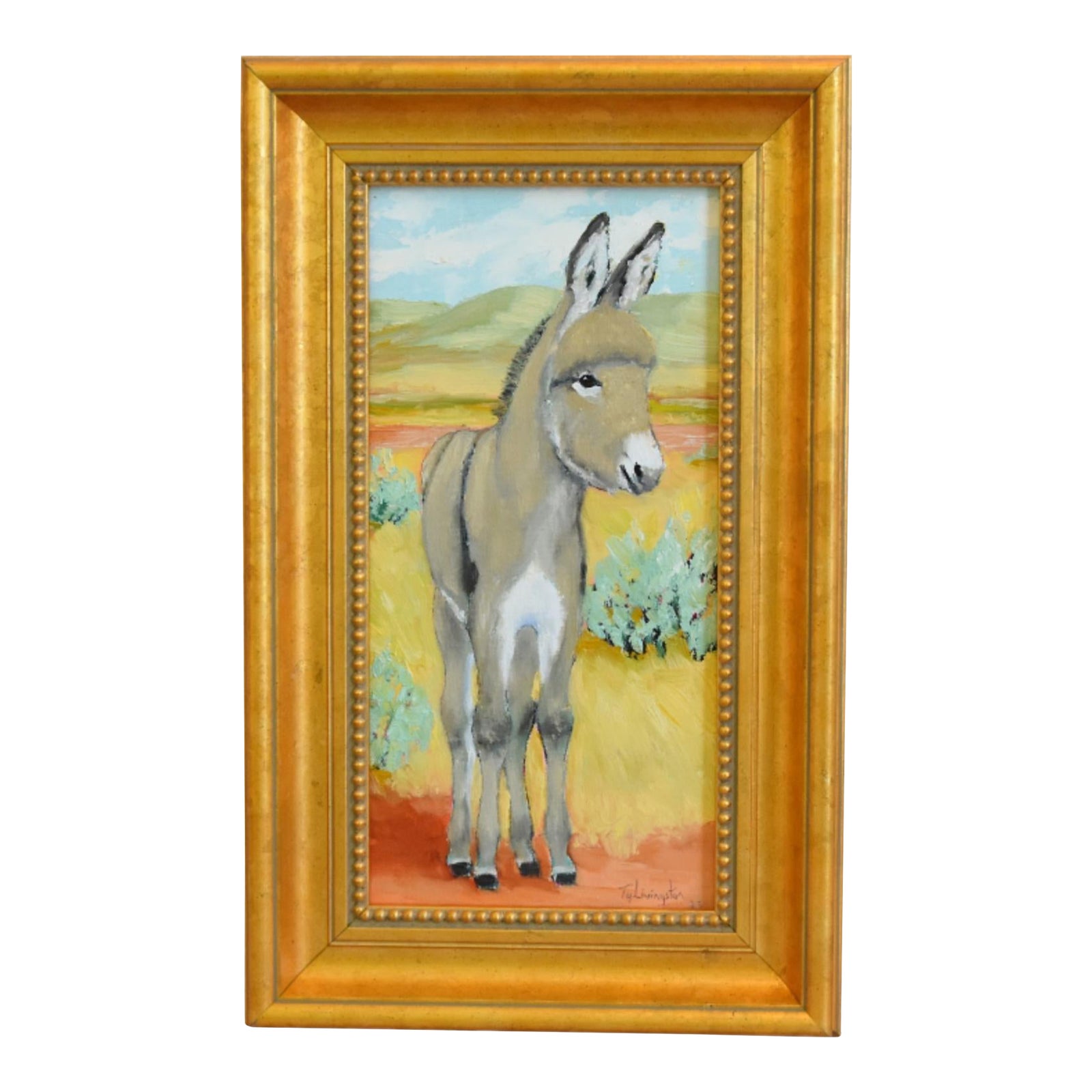 Original Charming Burro Donkey Oil Painting Including the Antiqued Gold ...