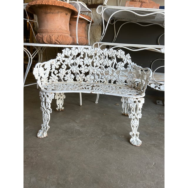 Mid 20th Century White Grapevine and Leaf Cast Iron Bench Settee | Chairish