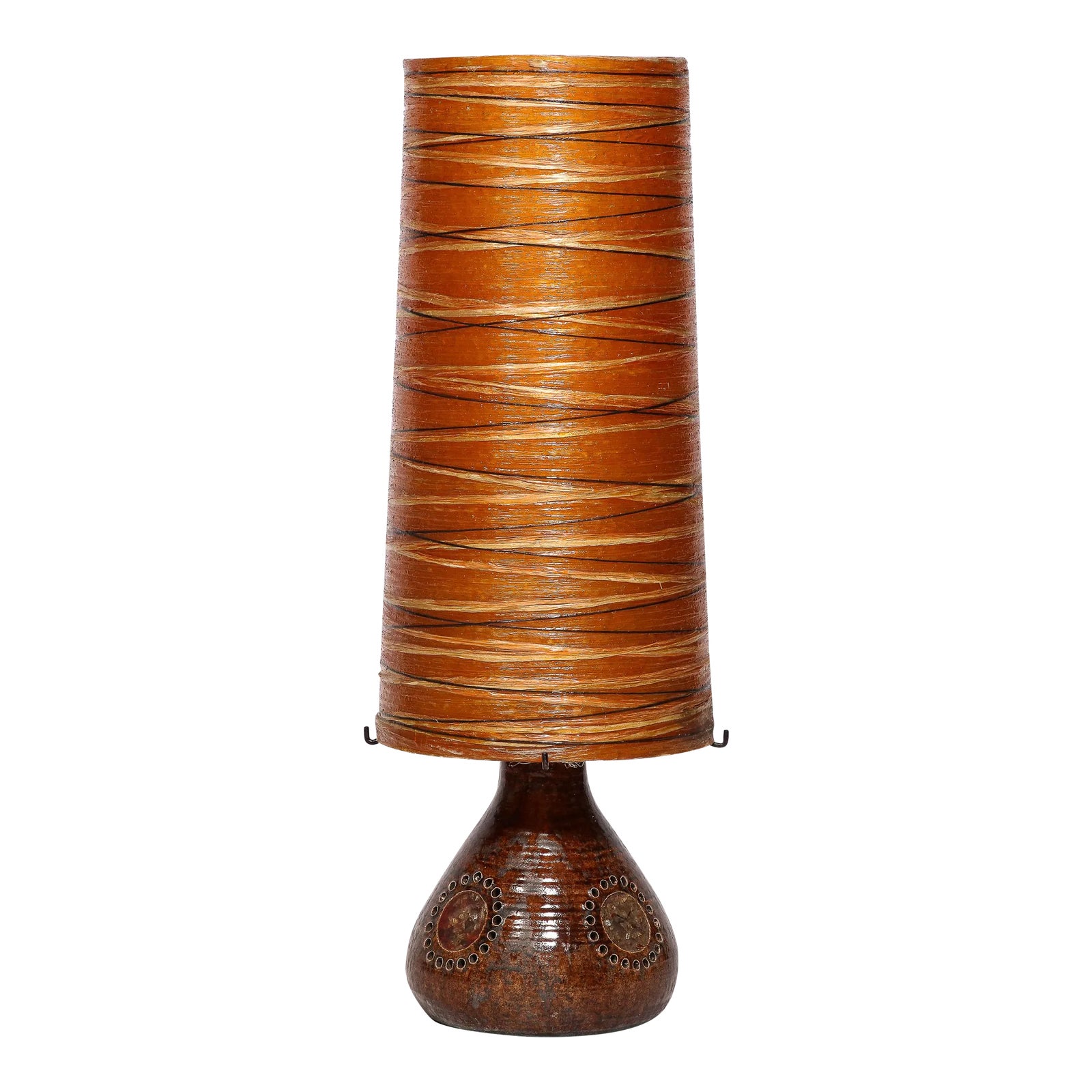 Mid-Century Brutalist Ceramic Table Lamp With Horizontally Striated ...