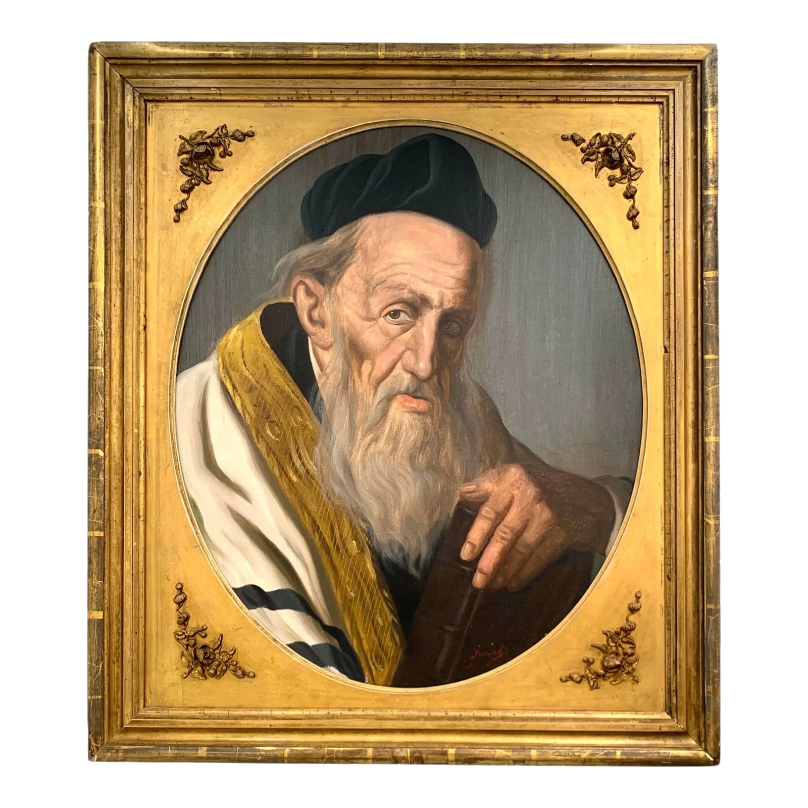 Mid 20th Century Painting of Scholar Oil on Canvas Rabbi Portrait ...