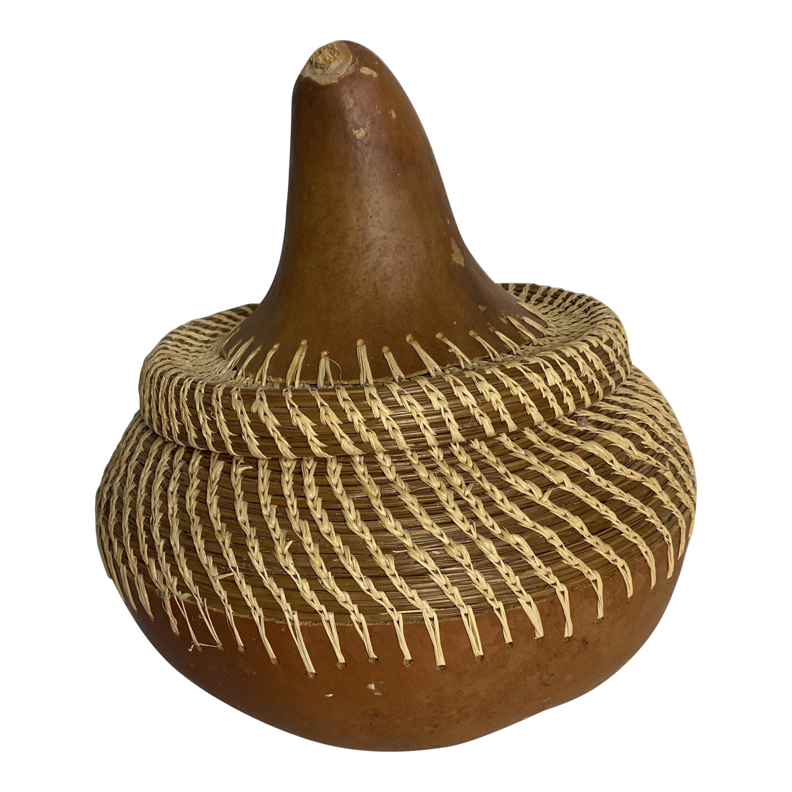 Late 20th Century African Gourd With Handwoven Grass Mouth Finish ...