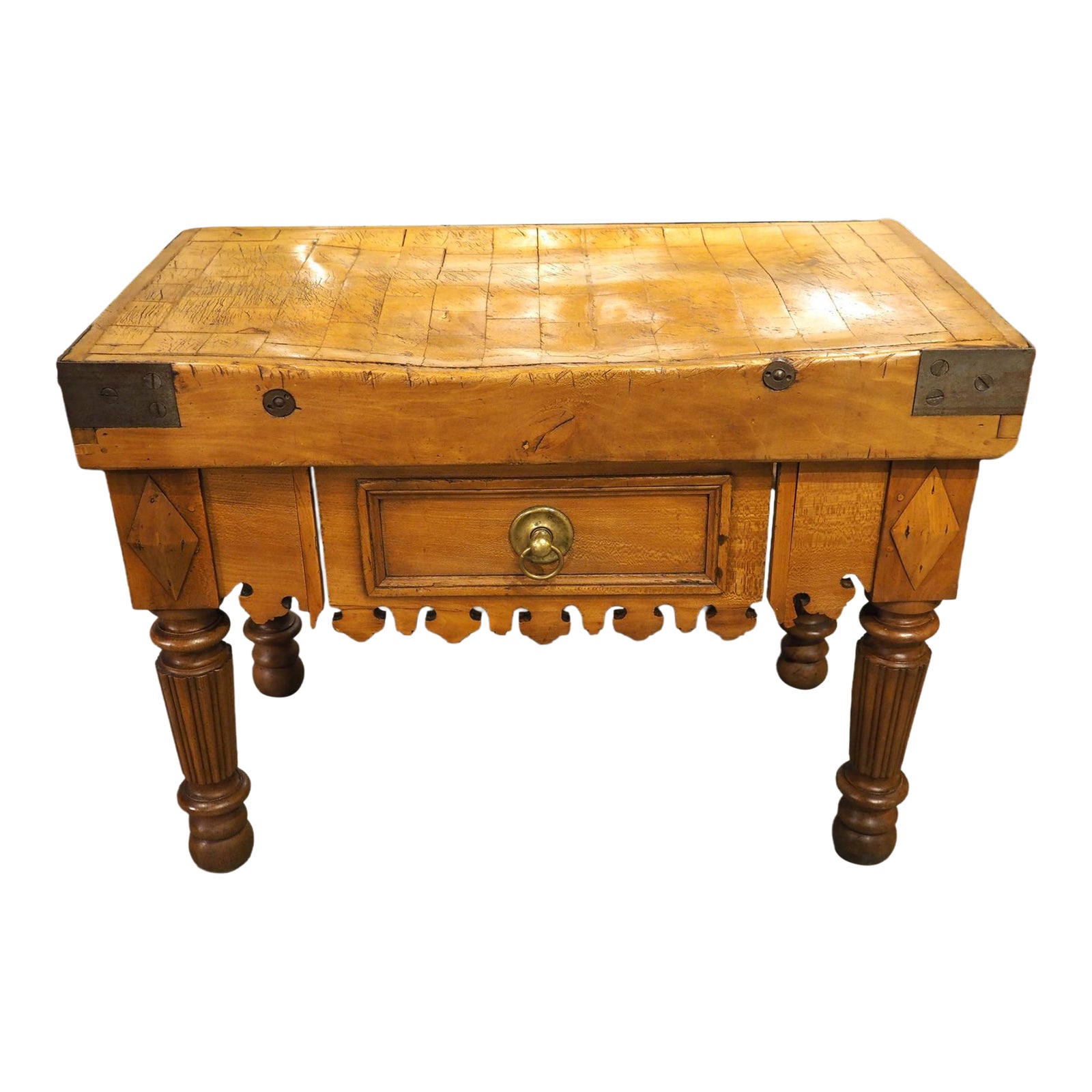 Antique French Kitchen Butcher Block Table With Drawer, Circa 1880 ...