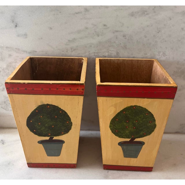 Traditional Hand Painted Wood Planter | Chairish
