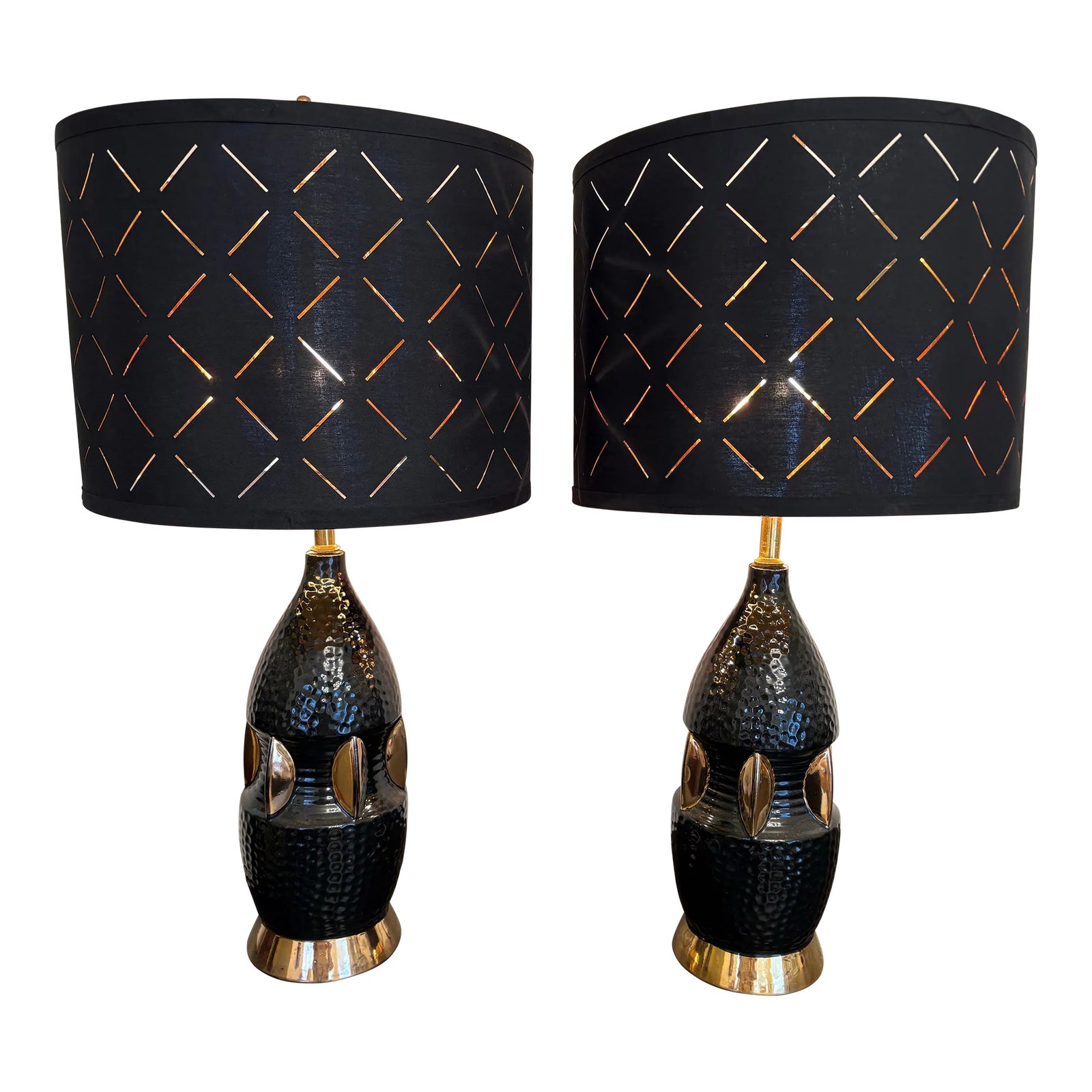 1950’s Atomic Black & Gold Ceramic Lamps, a Pair | Chairish