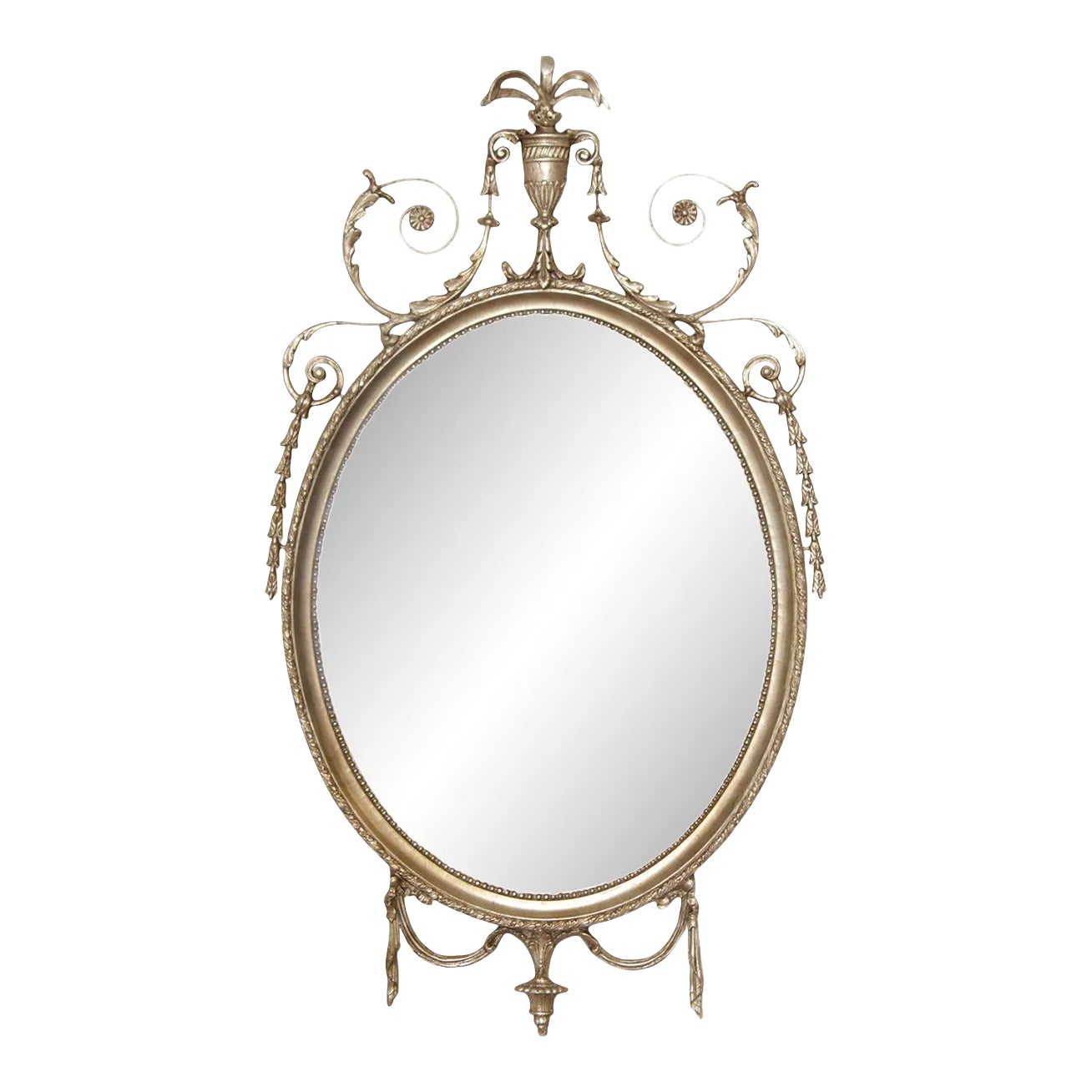 Late 20th Century Adams Style Silver Leaf Oval Wall Mirror | Chairish