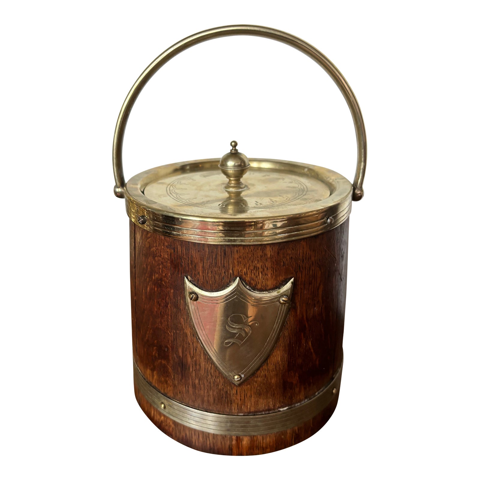 English Oak Brass Bound Biscuit Barrel, 19th Century | Chairish