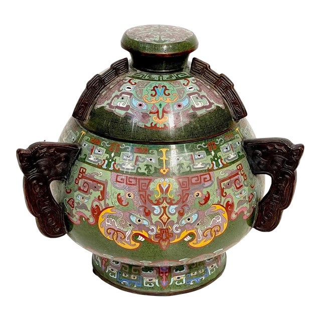 20th Century Chinese Archaic Style Cloisonné Censor | Chairish