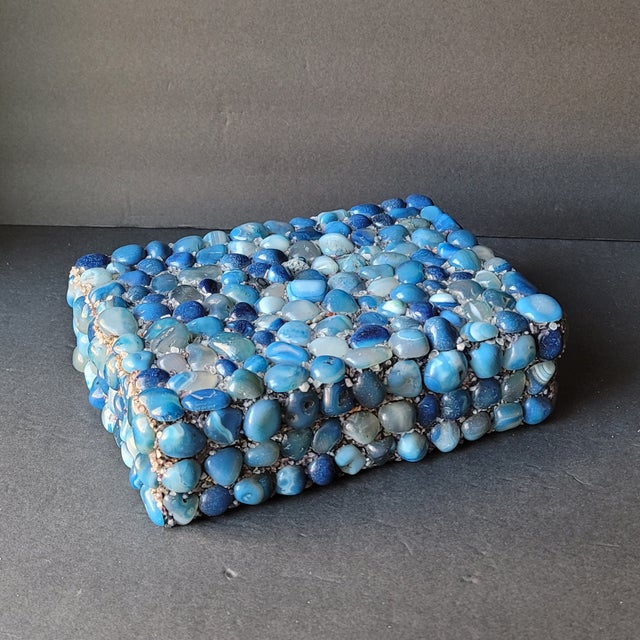Mid 20th Century Large Vintage Blue Agate Stone Covered Decorative Box ...