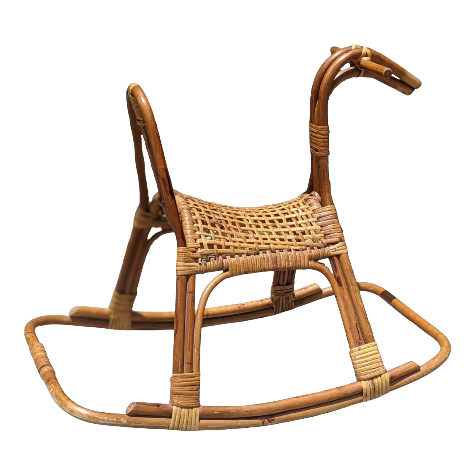 Vintage Italian Wicker and Rattan Rocking Horse | Chairish