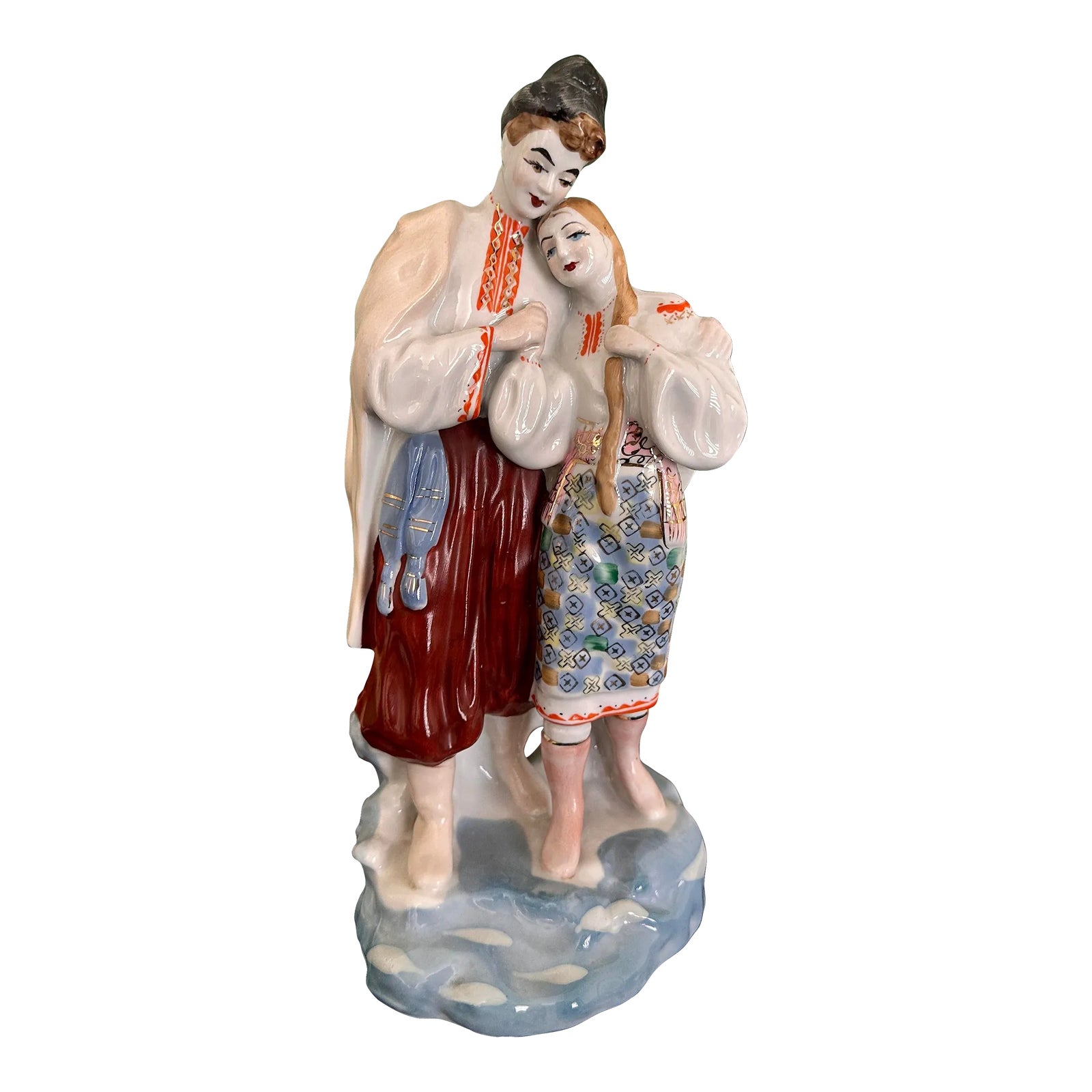 Vintage Porcelain Lovers Statue, 1950s | Chairish