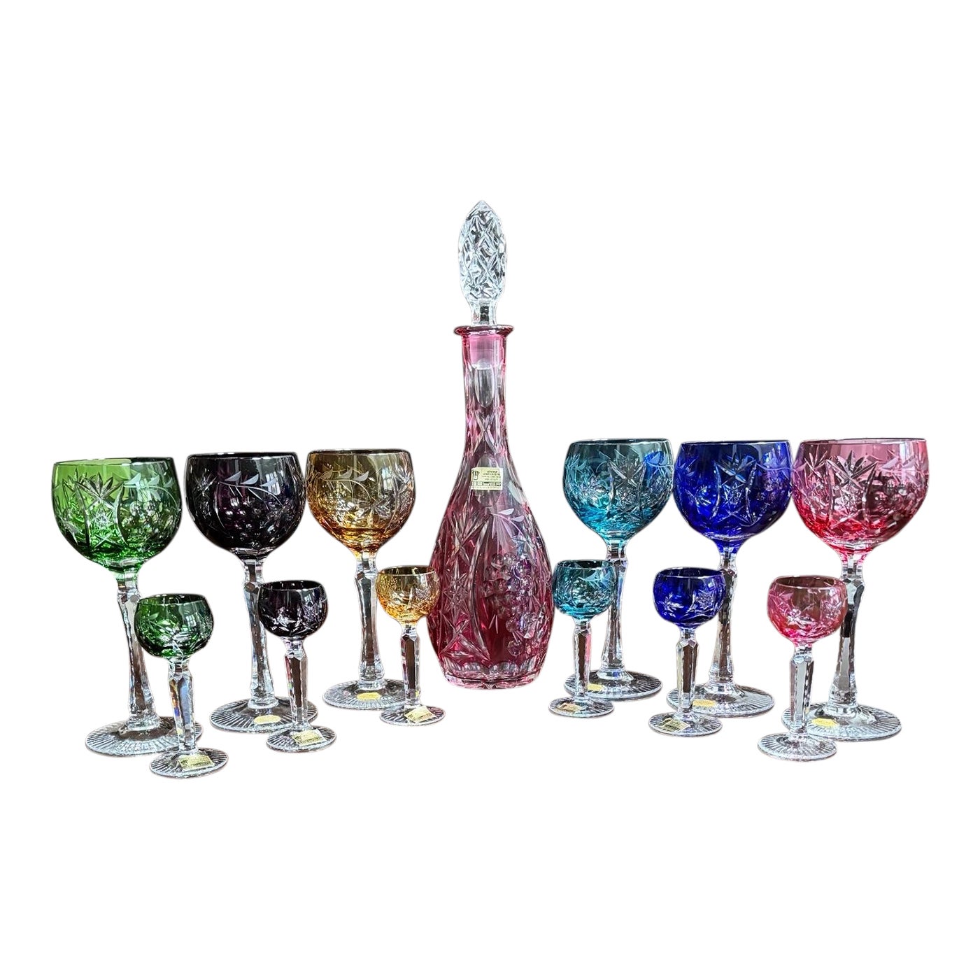 1960s Set of 13 -Beyer German 24% Lead Crystal Color Cut to Clear ...