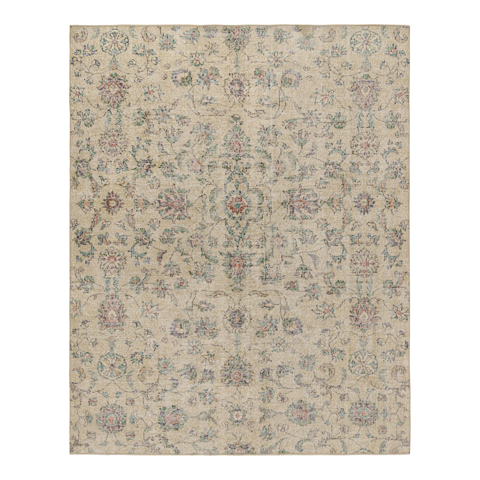 Vintage Transitional Rug in Beige With Green Floral Pattern, From Rug ...