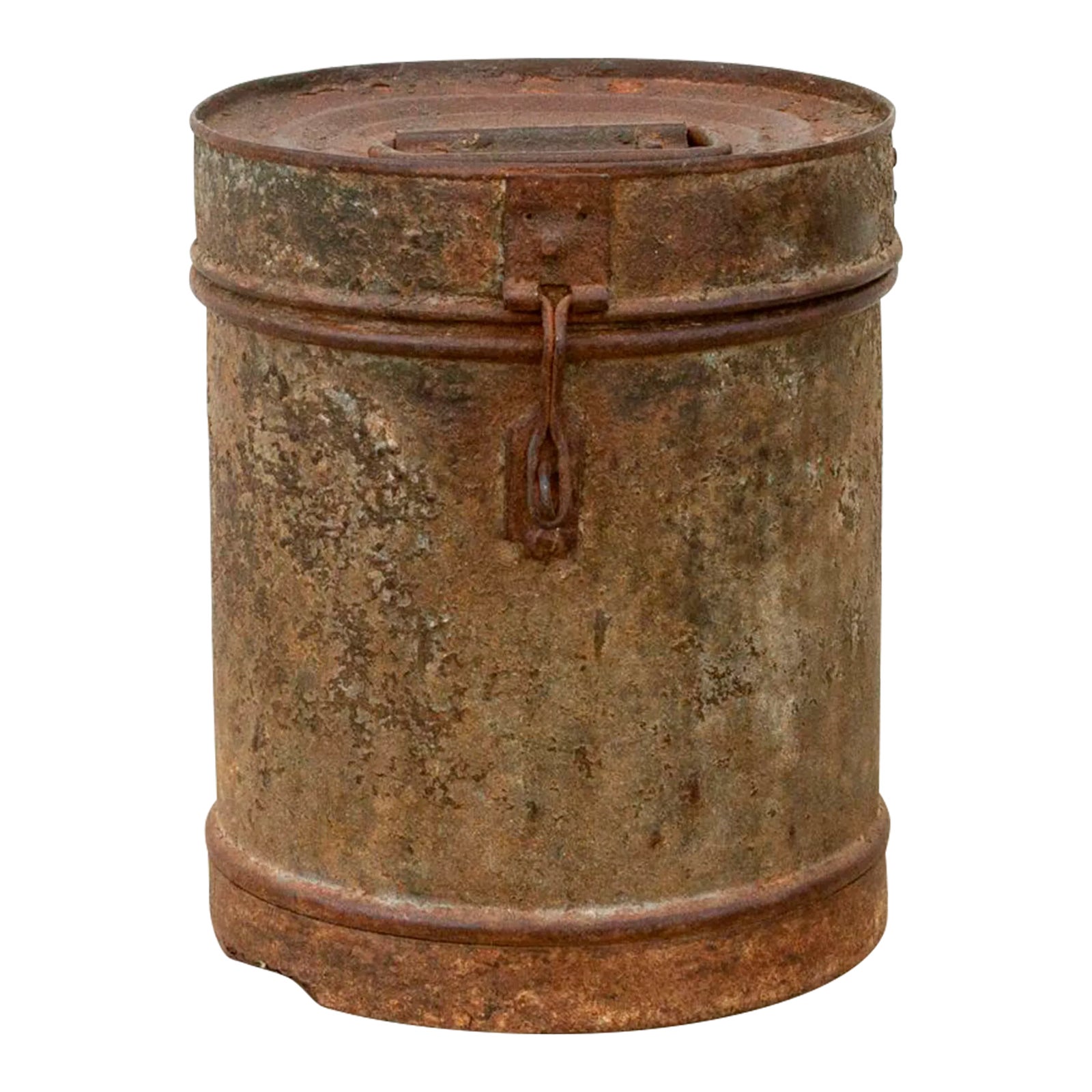 Rusty Gray Metal Drum Container | Chairish