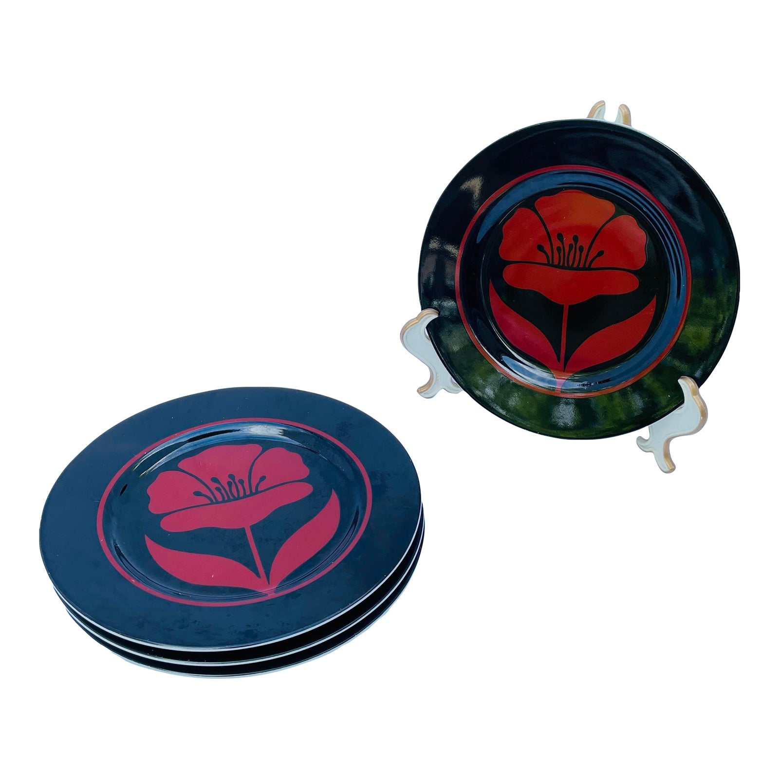 1970s Fitz and Floyd Red Poppy Coquelicot Salad Plates- Set of 4 | Chairish
