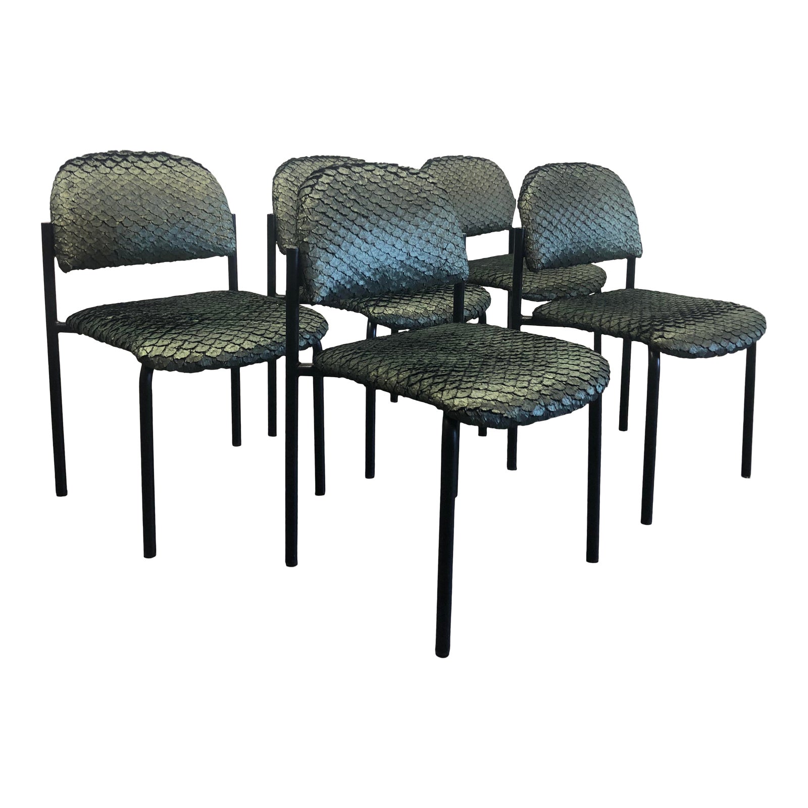 Metallic Green Scalloped Textured Upholstery Dining Chairs - Set of 5 ...