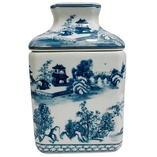 Blue & White Chinoiserie Ceramic Tissue Box Cover | Chairish