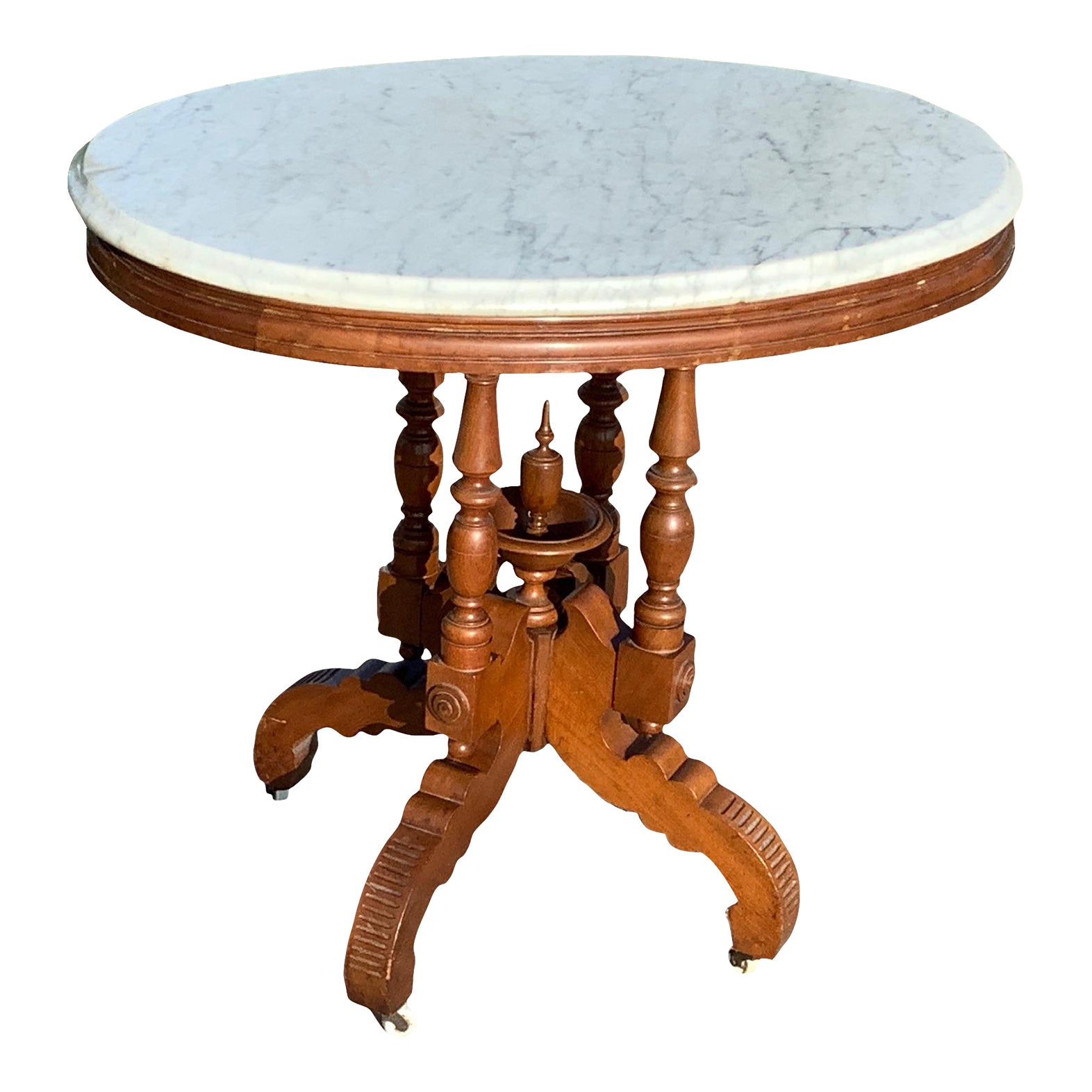 East Lake Victorian Marble Topped Parlor Table | Chairish