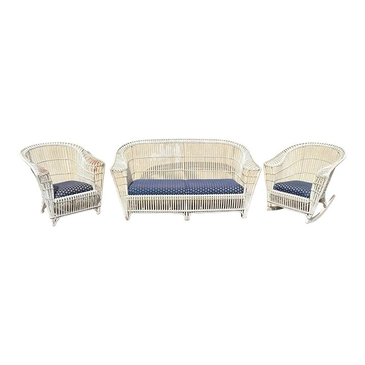 Antique Victorian Wicker Rattan Bentwood Sculptural Sunroom Sofa Set ...