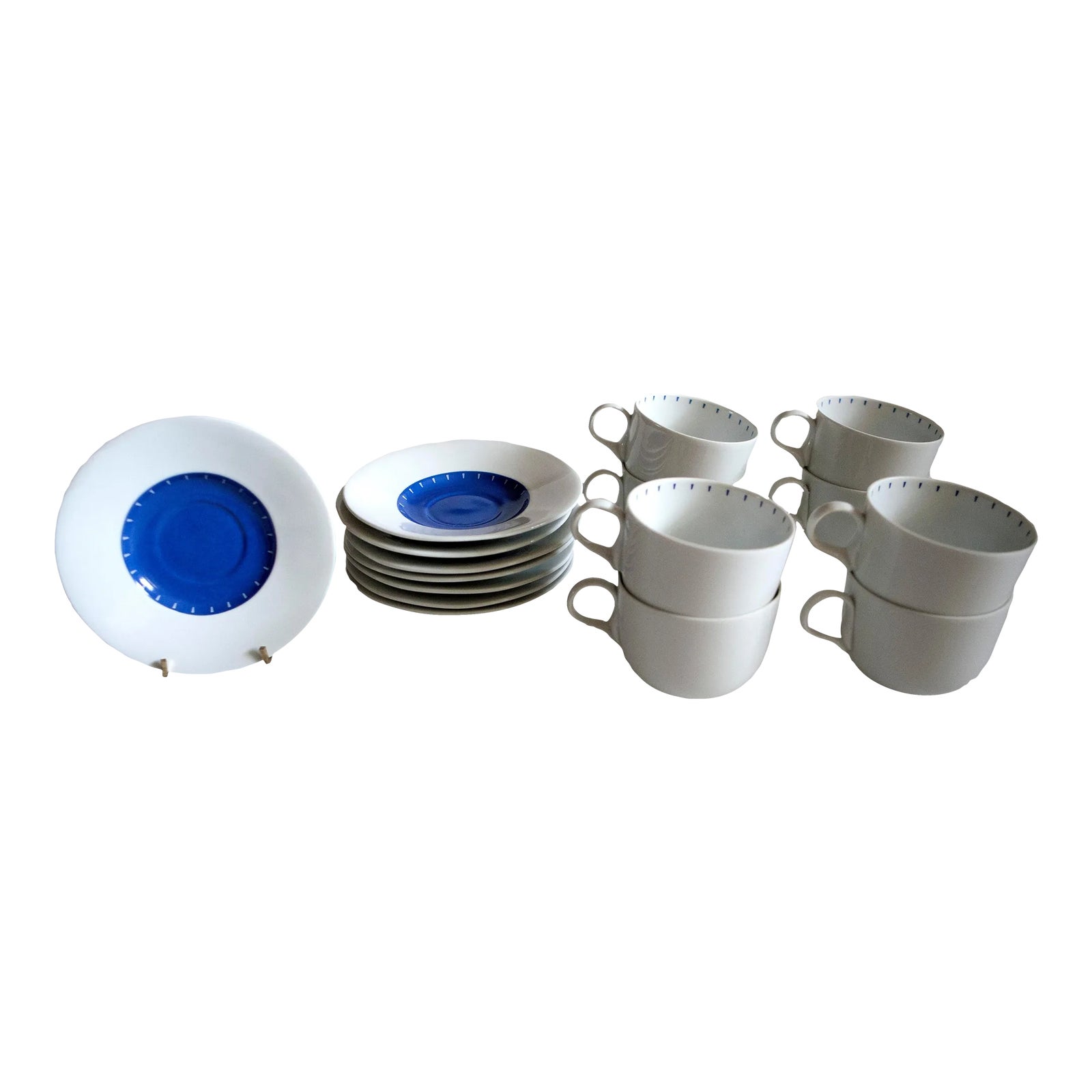 Dansk Ditto Blue and White Tea Cups and Saucers, Service for 8 | Chairish