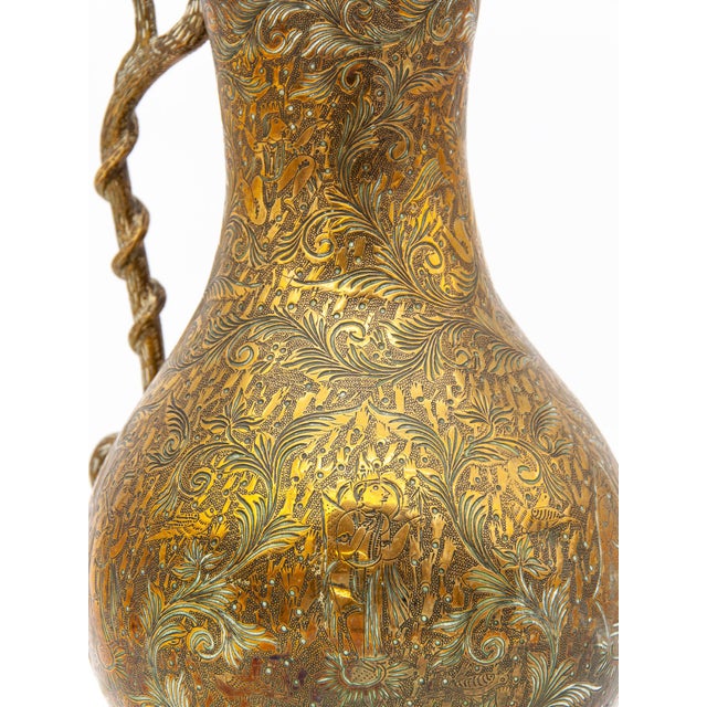 Vintage Brass Etched Pitcher With Snake Handle | Chairish