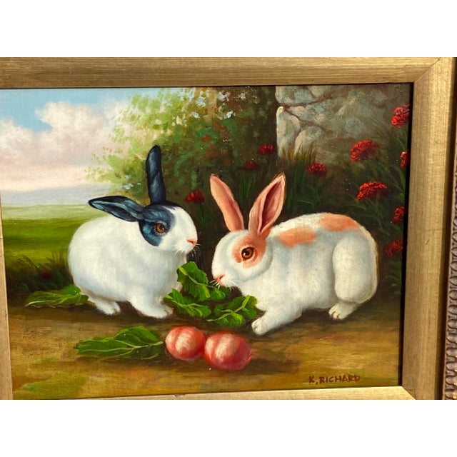 Bunny Rabbits With Radish Painting- Mid 20th C. | Chairish