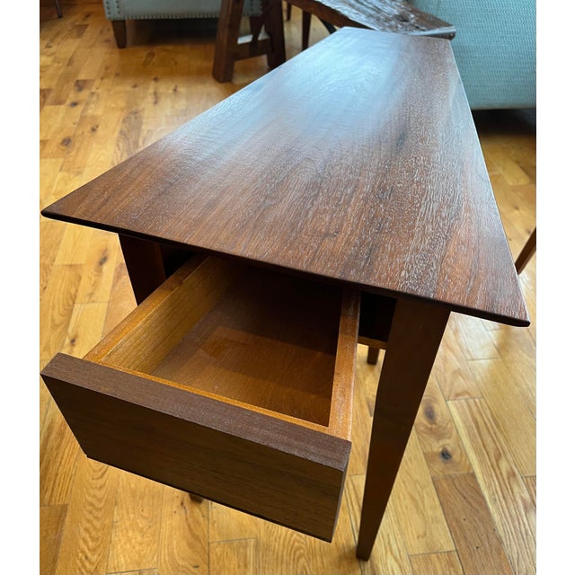 Custom Black Walnut Wing Side Table With Drawer | Chairish