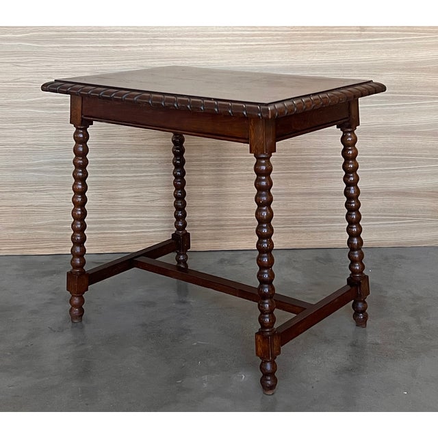 Pair of Spanish Side Table With Carved Edges and Turned Legs | Chairish