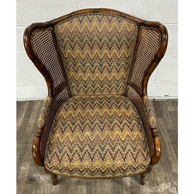 Vintage Ethan Allen Faux Bamboo Cane Wing Wingback Chair | Chairish