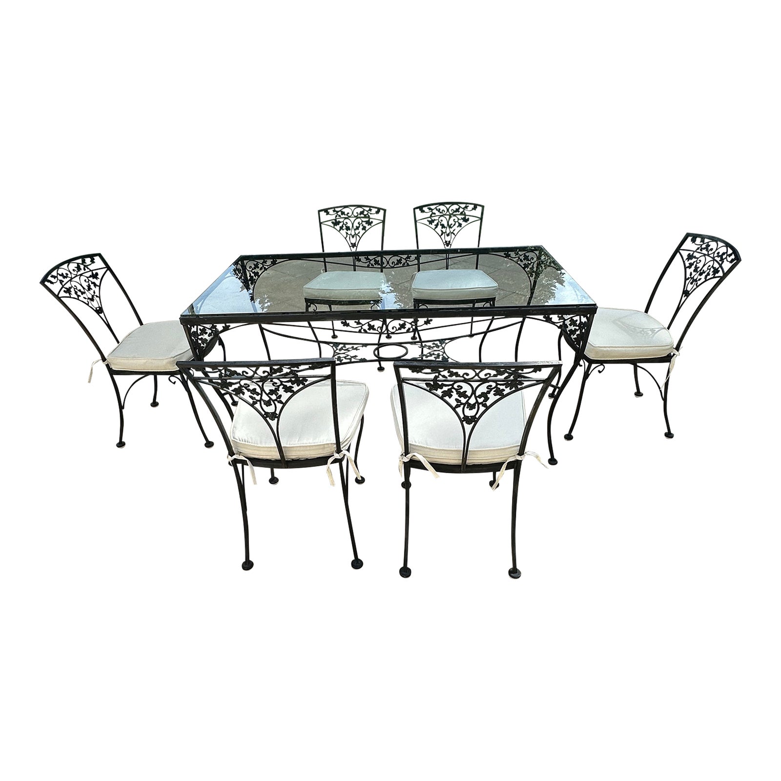 Vintage Outdoor Wrought Iron Dining Table & 6 Chairs | Chairish