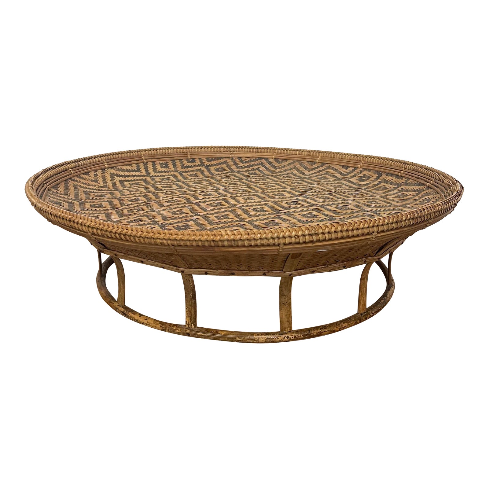 Vintage Woven Handmade Raised Decorative Basket Tray | Chairish