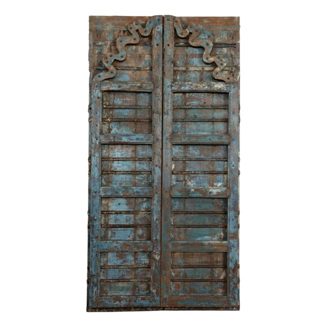 Antique Distressed Blue Indian Door Carved Door Spanish Doors | Chairish