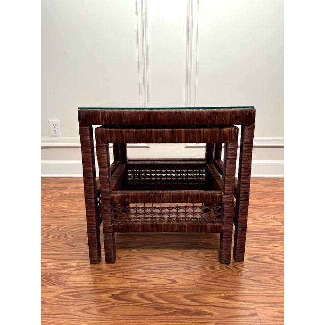 Vintage Boho Chic Wicker Nesting Tables in Chestnut Brown, a Pair ...