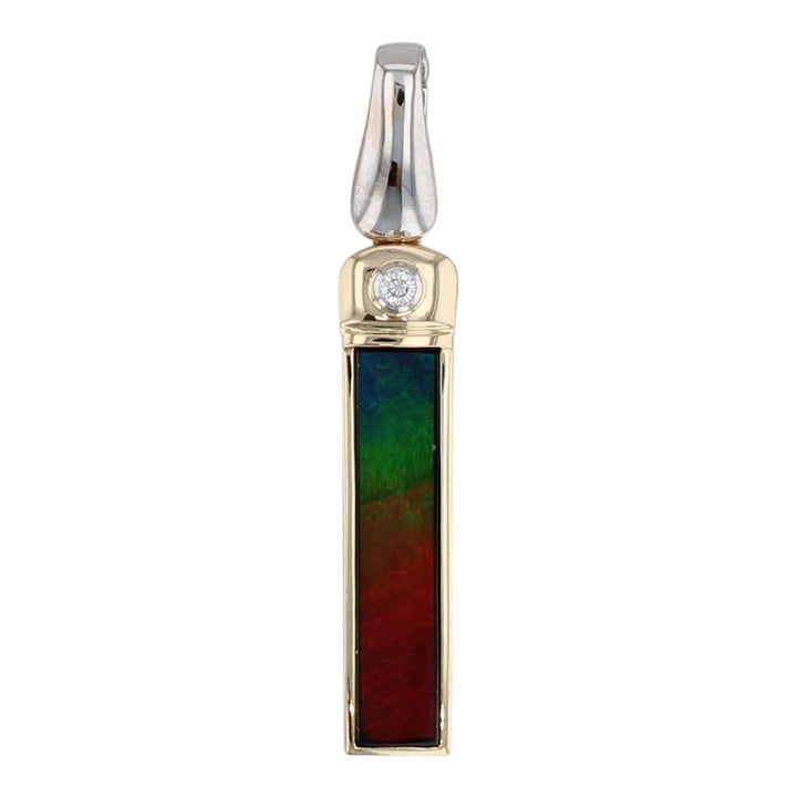 Rainbow Ammolite Diamond Pendant 18k Yellow White Gold Enhancer Drop ...