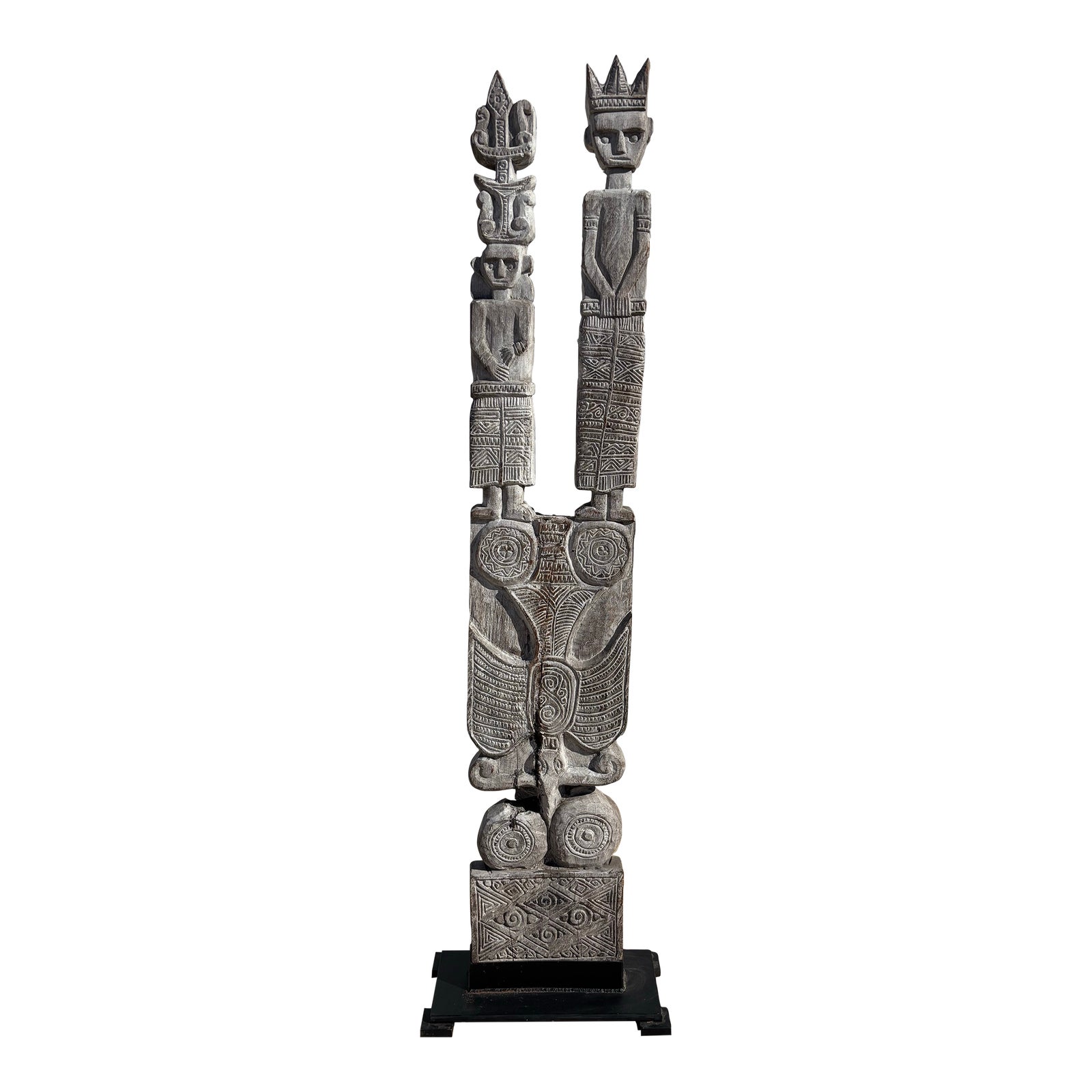 Modern Gray Tall Carved Tribal Style Totem Sculpture | Chairish