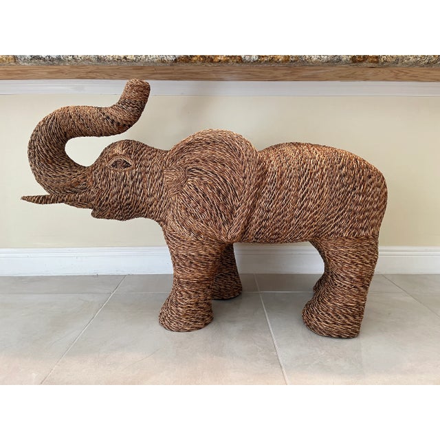 Vintage Wicker Rattan Style Elephant | Chairish