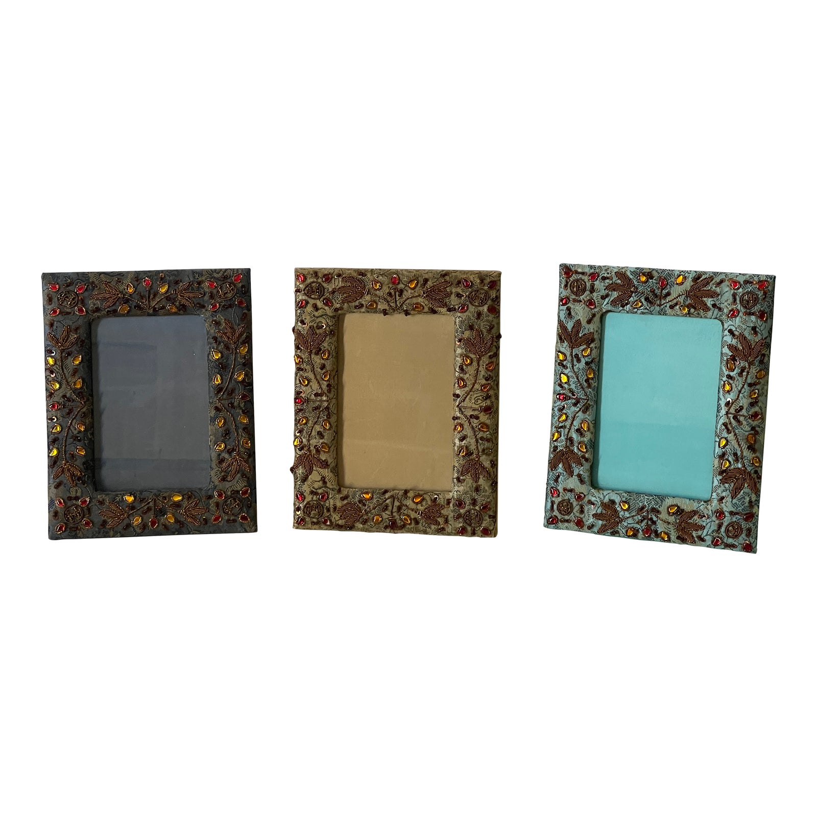 1960s Silk Embroidered Photo Frames- Set of 3 | Chairish