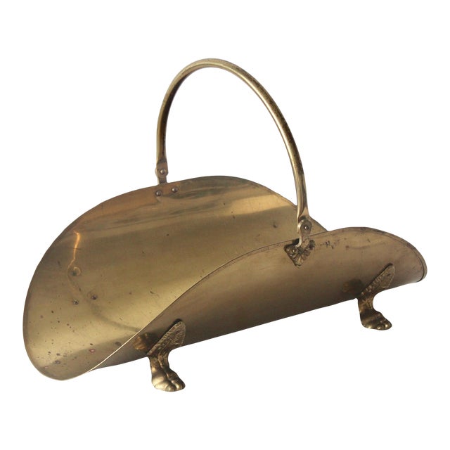 Vintage English Style Regency Brass Firewood Log Holder Pawed Footed