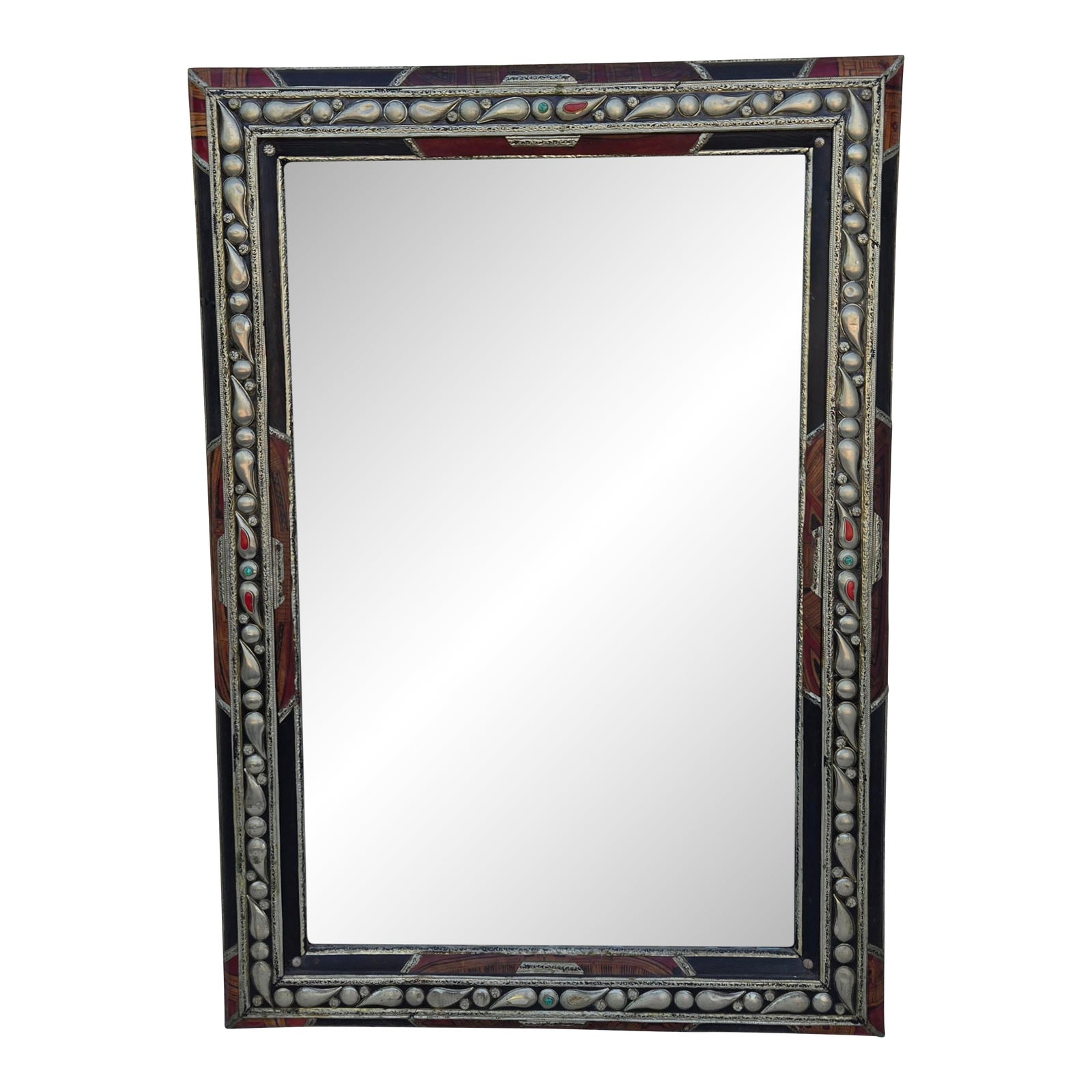 Moroccan Rectangular Metal and Leather Patches Mirror | Chairish