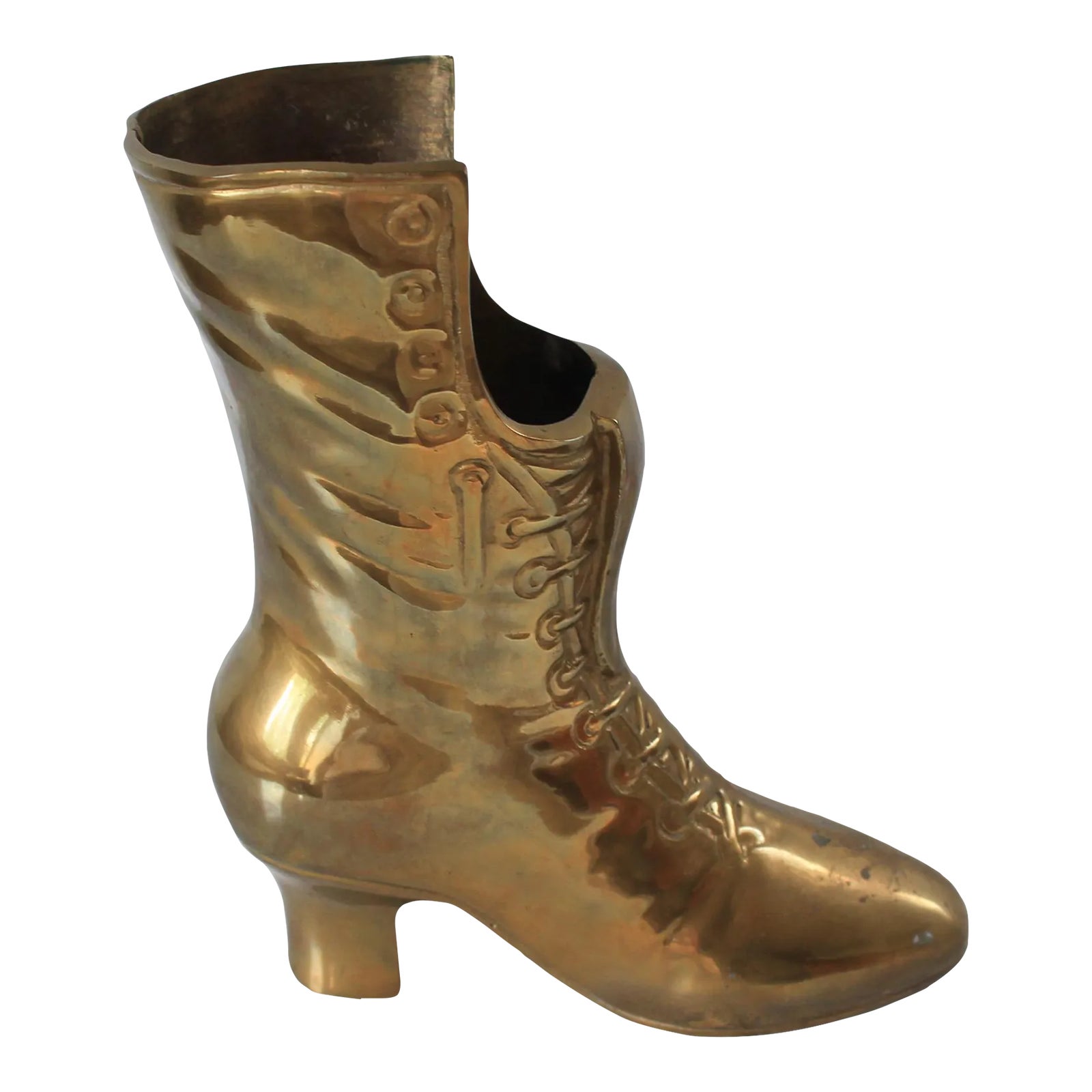 Vintage Victorian Ladies Brass Boot Planter or Vase | Chairish
