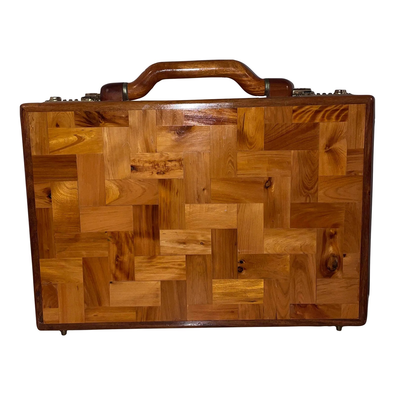 Vintage Wooden Parquet Briefcase in the Style of Jeffrey Benjamin ...