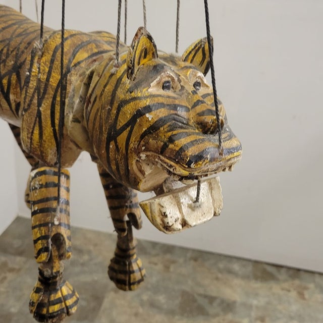 Antique Burmese Asian Wood Tiger Marionette Puppet | Chairish