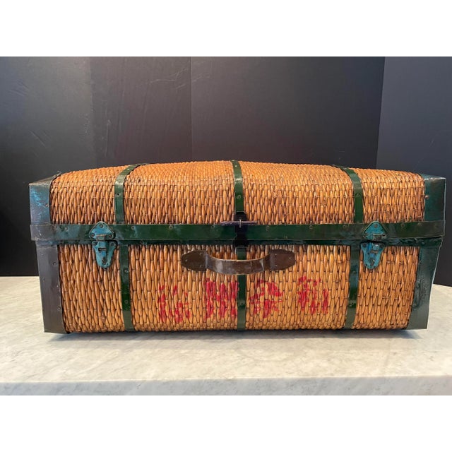 Vintage Woven Rattan Trunk/Suitcase | Chairish