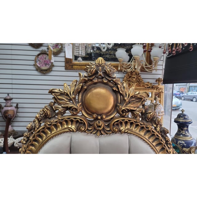 Contemporary Beige Gold Leaf Throne Chair | Chairish