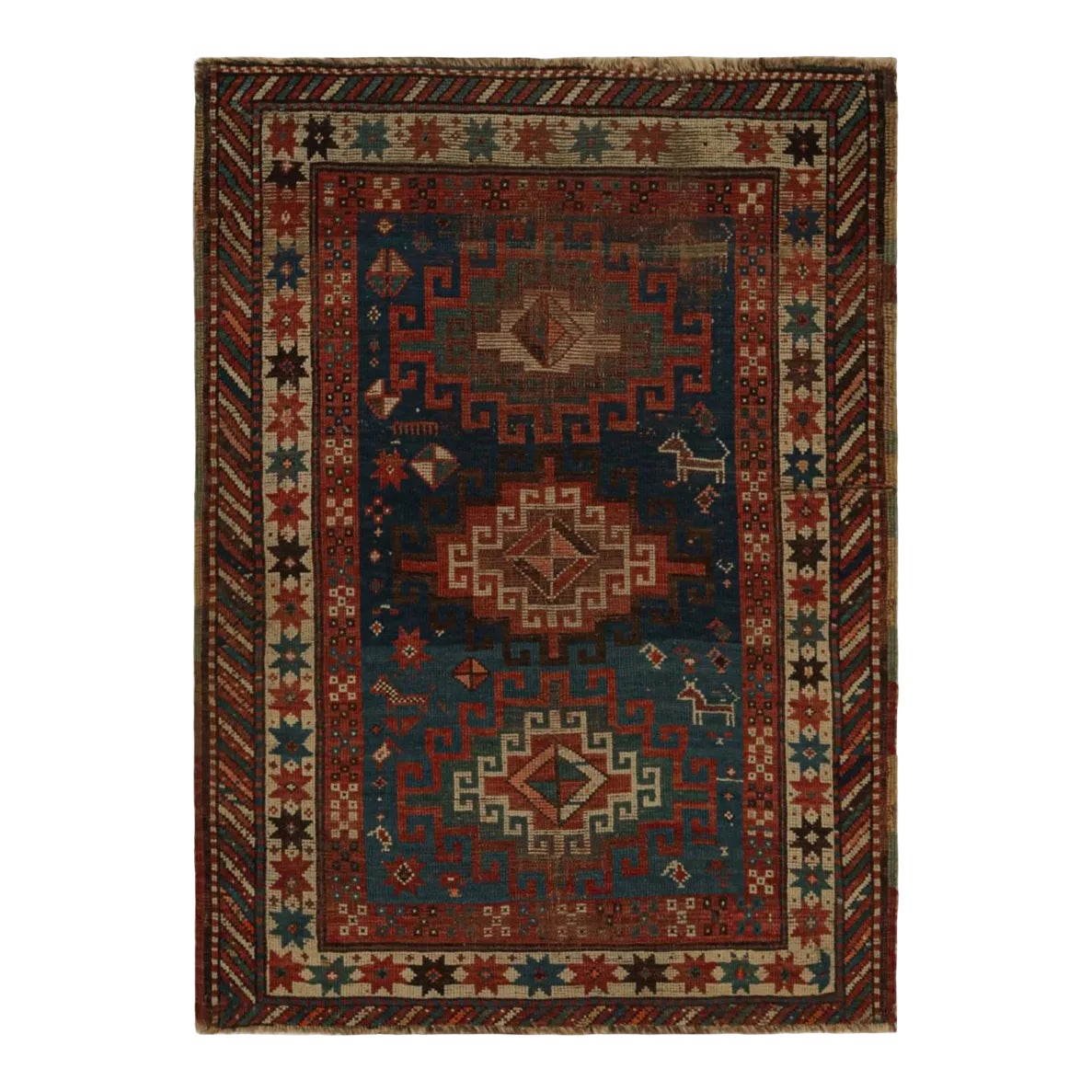 Late 18th Century Antique Caucasian Tribal Rug With Guls and Pictorial ...